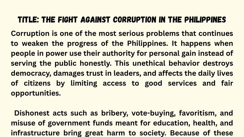 TITLE: The Fight Against Corruption in the Philippines: A Call for ...