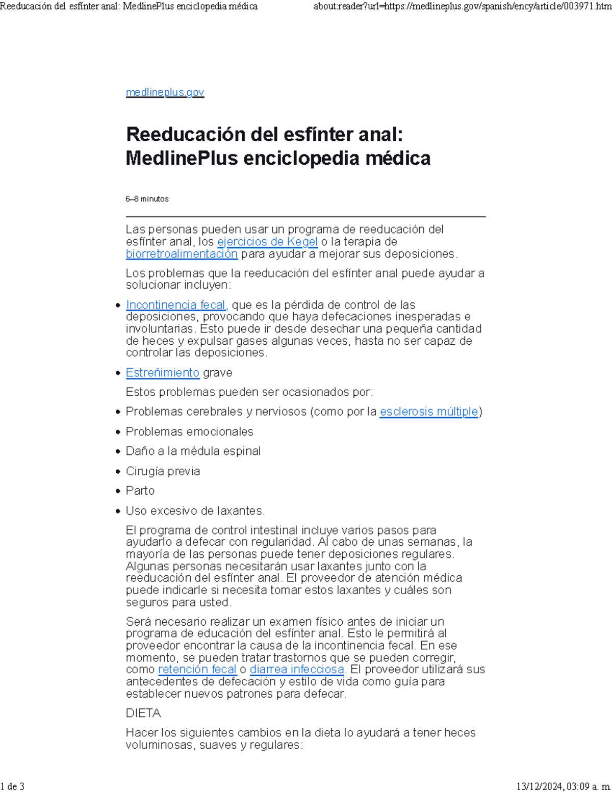Reeducación del esfínter anal - medlineplus Reeducación del esfínter ...