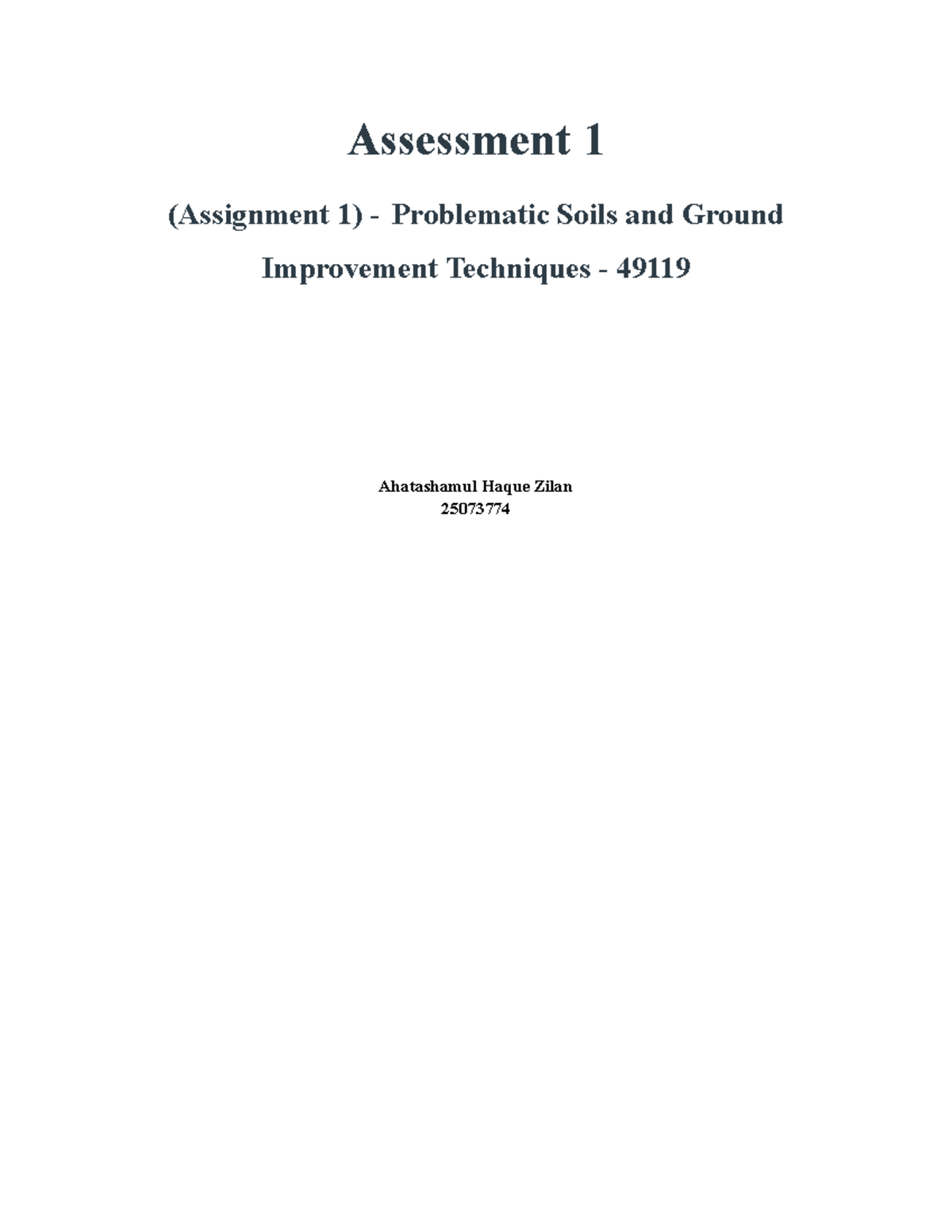 Assessment 1 (49119) - Problematic Soils & Ground Improvement ...