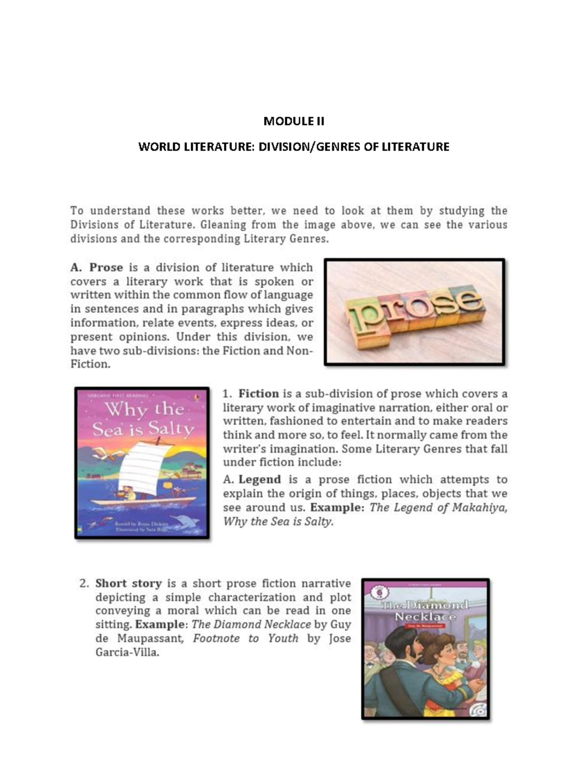 MODULE II: Exploring Divisions and Genres of World Literature - Studocu