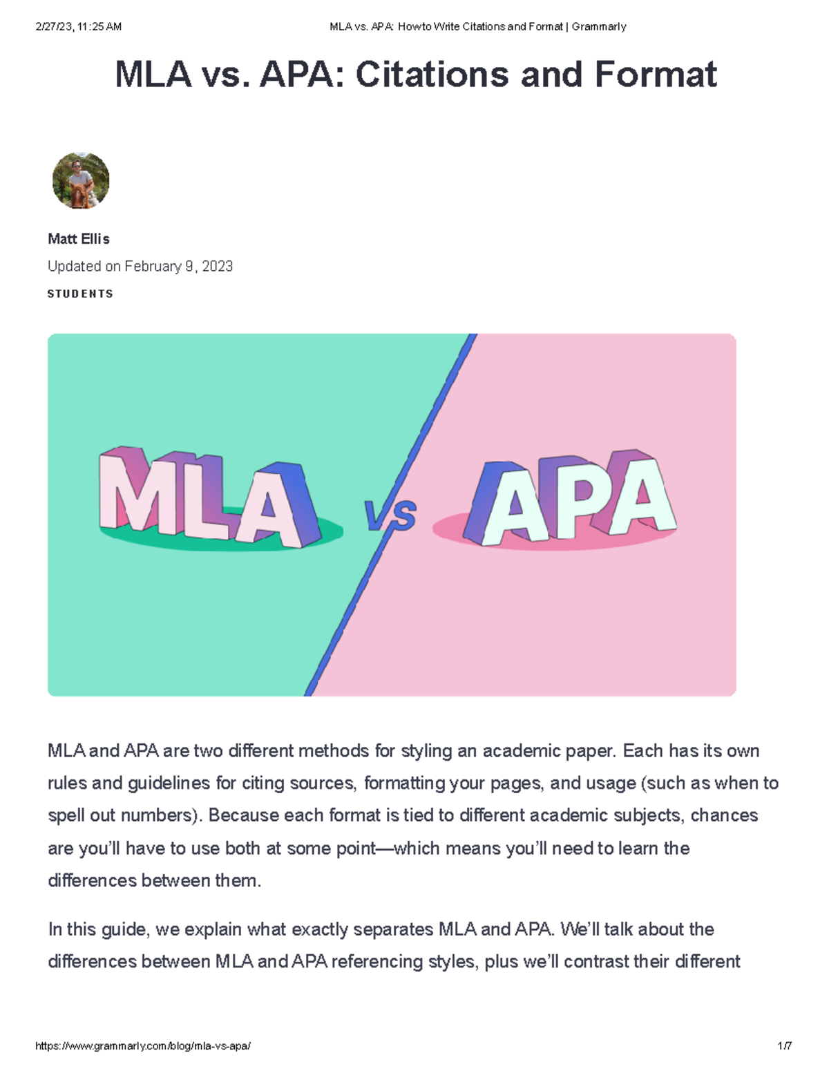 MLA vs. APA How to Write Citations and Format Grammarly - MLA vs. APA ...