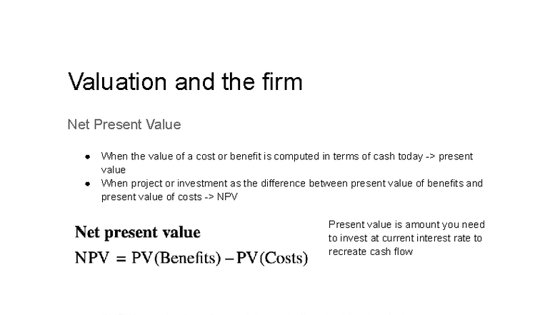 COMM1180 NPV and Valuation Principles: Key Concepts and Examples - Studocu
