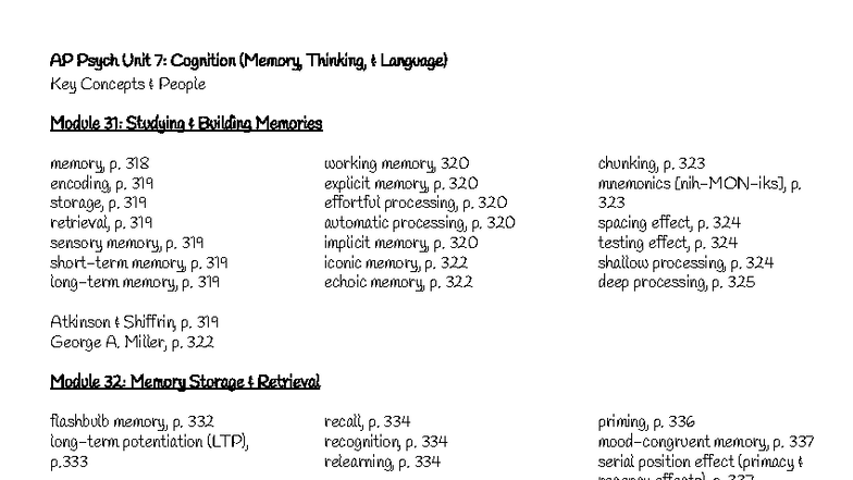 AP Psych Unit 7: Key Terms in Cognition, Memory & Language - Studocu