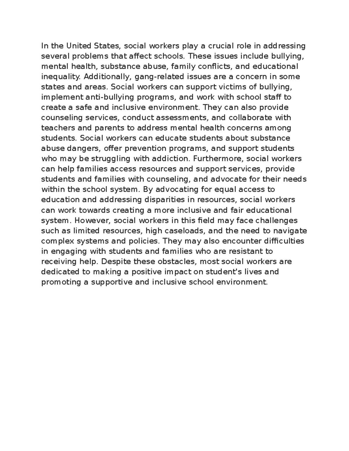 SWK 170 Topic 6 DQ2 - The Role of Social Workers in Schools - Studocu
