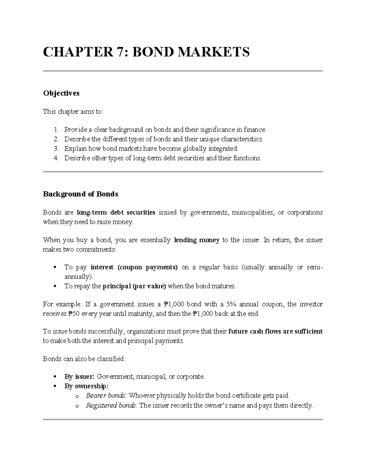 CHAPTER 7: BOND MARKETS - Understanding Bonds and Their Global Impact ...