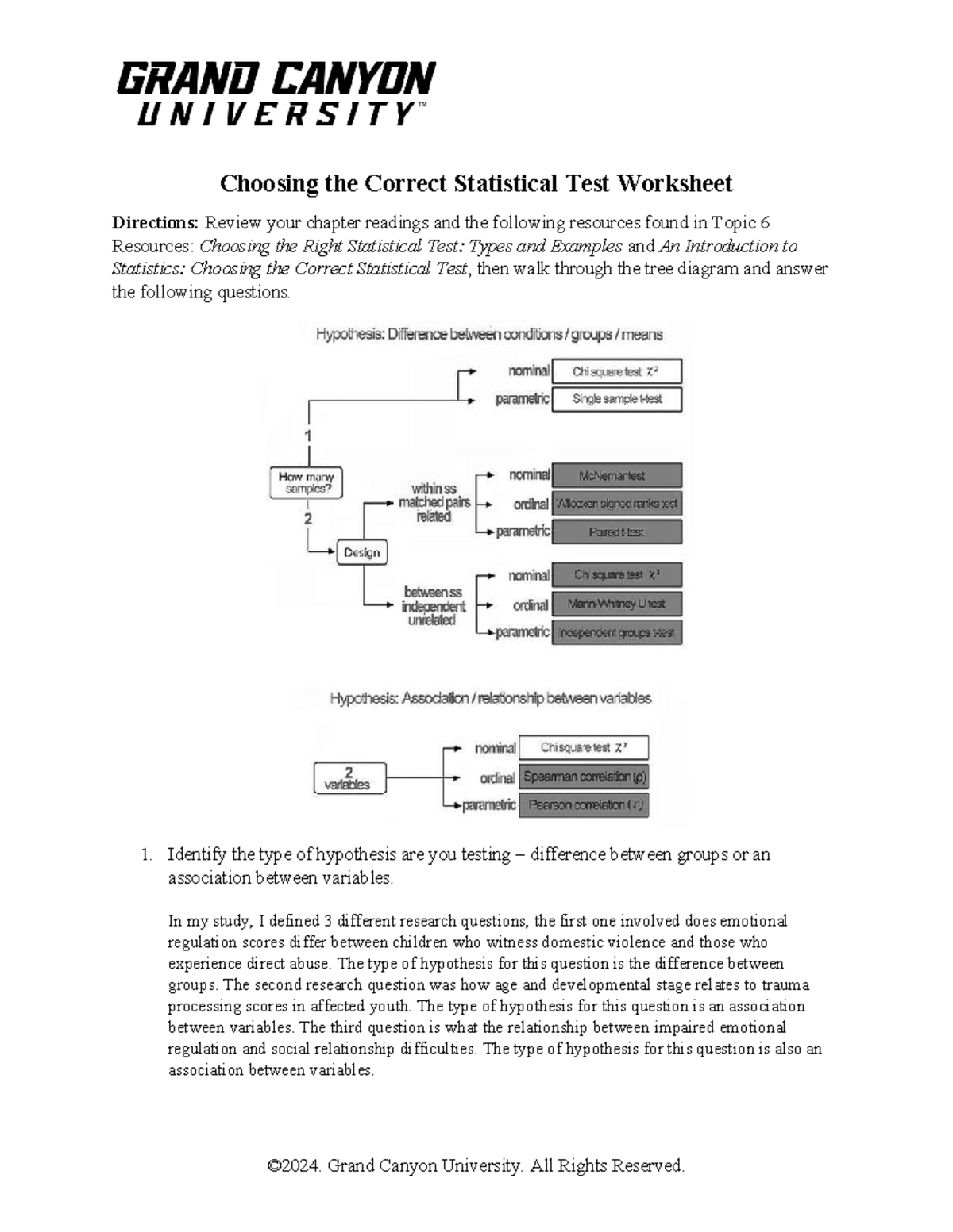 Choosing the Correct Statistical Test Worksheet (STAT 101) - Studocu
