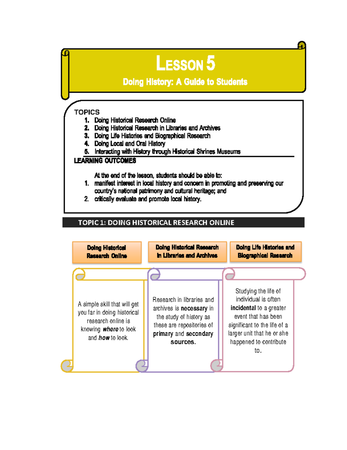 Lesson-5 - Rph - TOPIC 1: DOING HISTORICAL RESEARCH ONLINE A simple ...