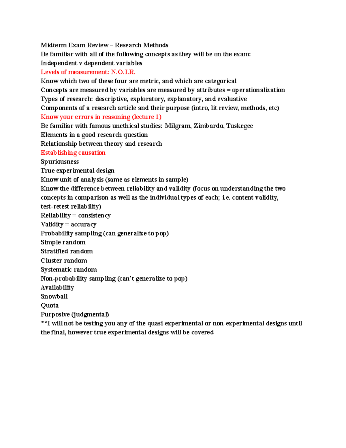 Midterm Exam Review: Key Concepts in Research Methods (RM 101) - Studocu