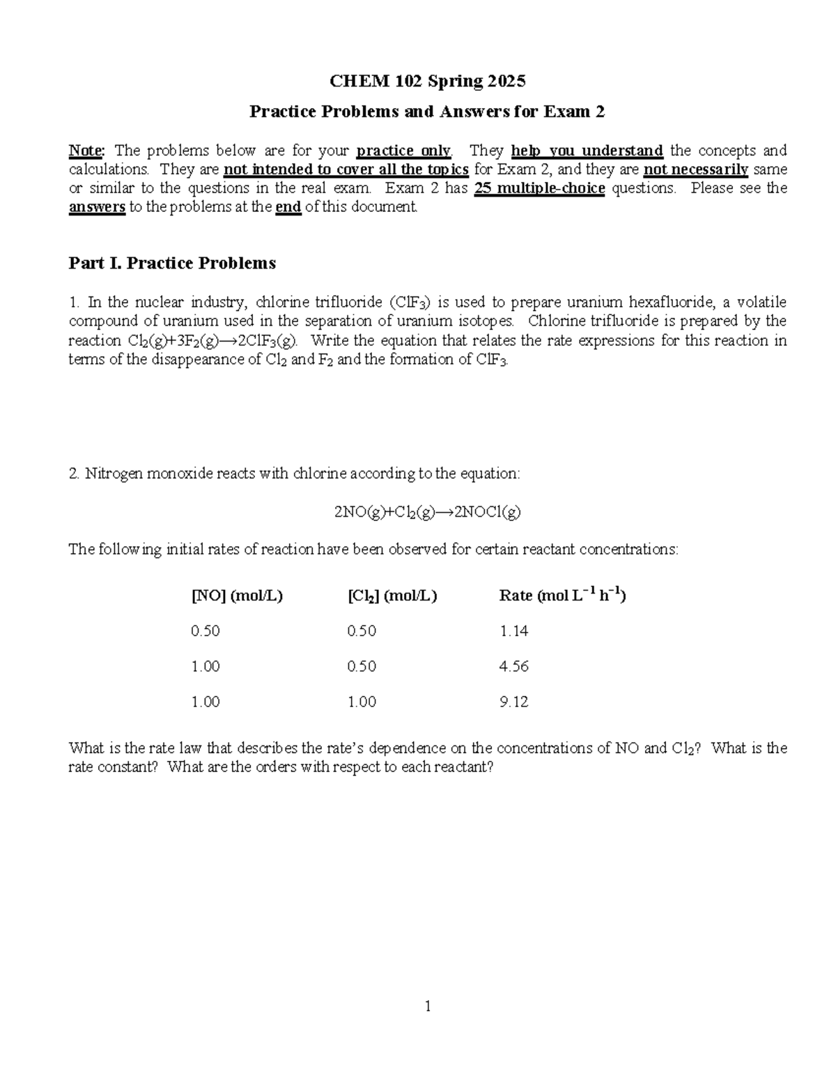 Chem 102 pp - Chemistry exam 2 practice problems - CHEM 102 Spring 2025 ...