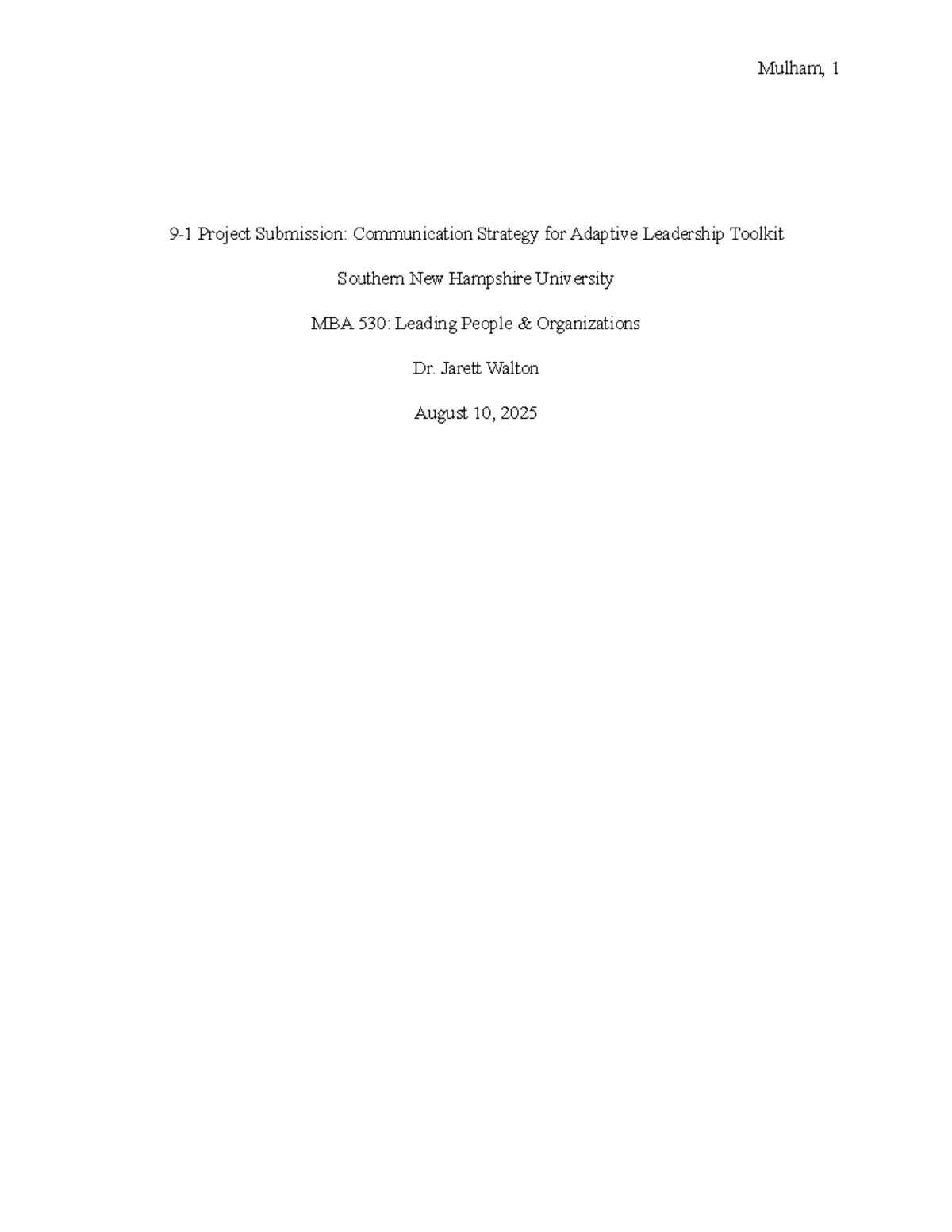 MBA 530: Project Submission on Communication Strategy for Adaptive ...