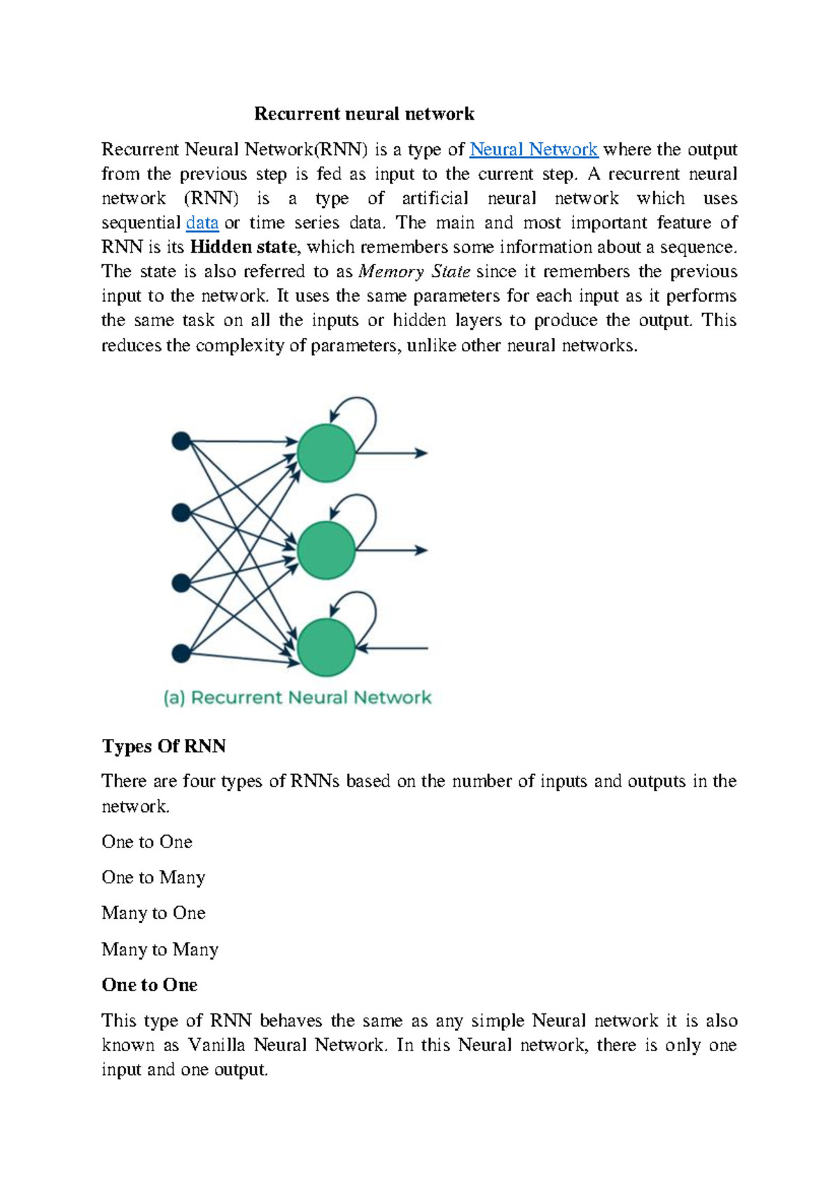 Machine Learning Unit 4: Recurrent Neural Networks and Beyond - Studocu
