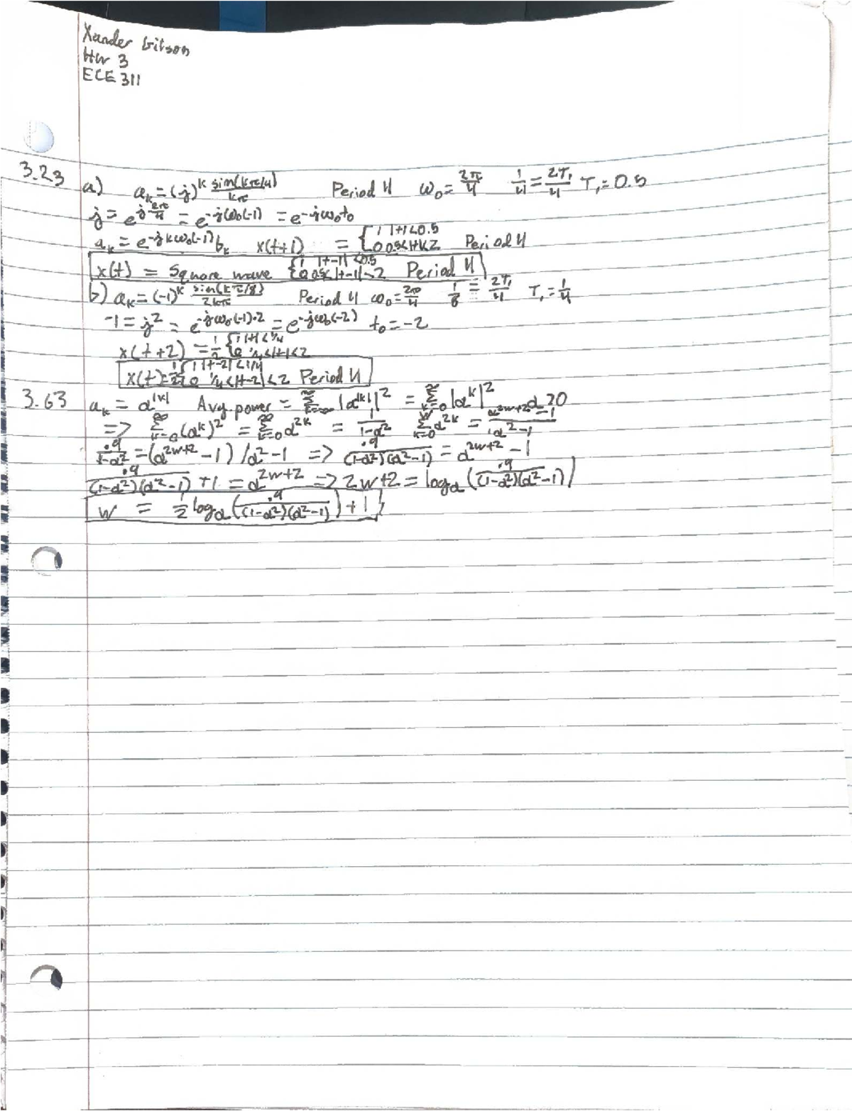 ECE 311 Homework 3: Square Wave Analysis and Period Calculations - Studocu
