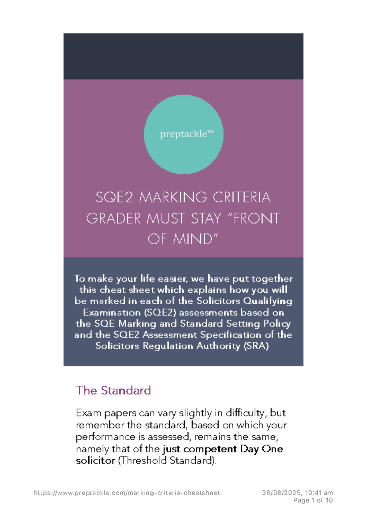 SQE2 Marking Criteria Cheat Sheet for Assessments - Studocu