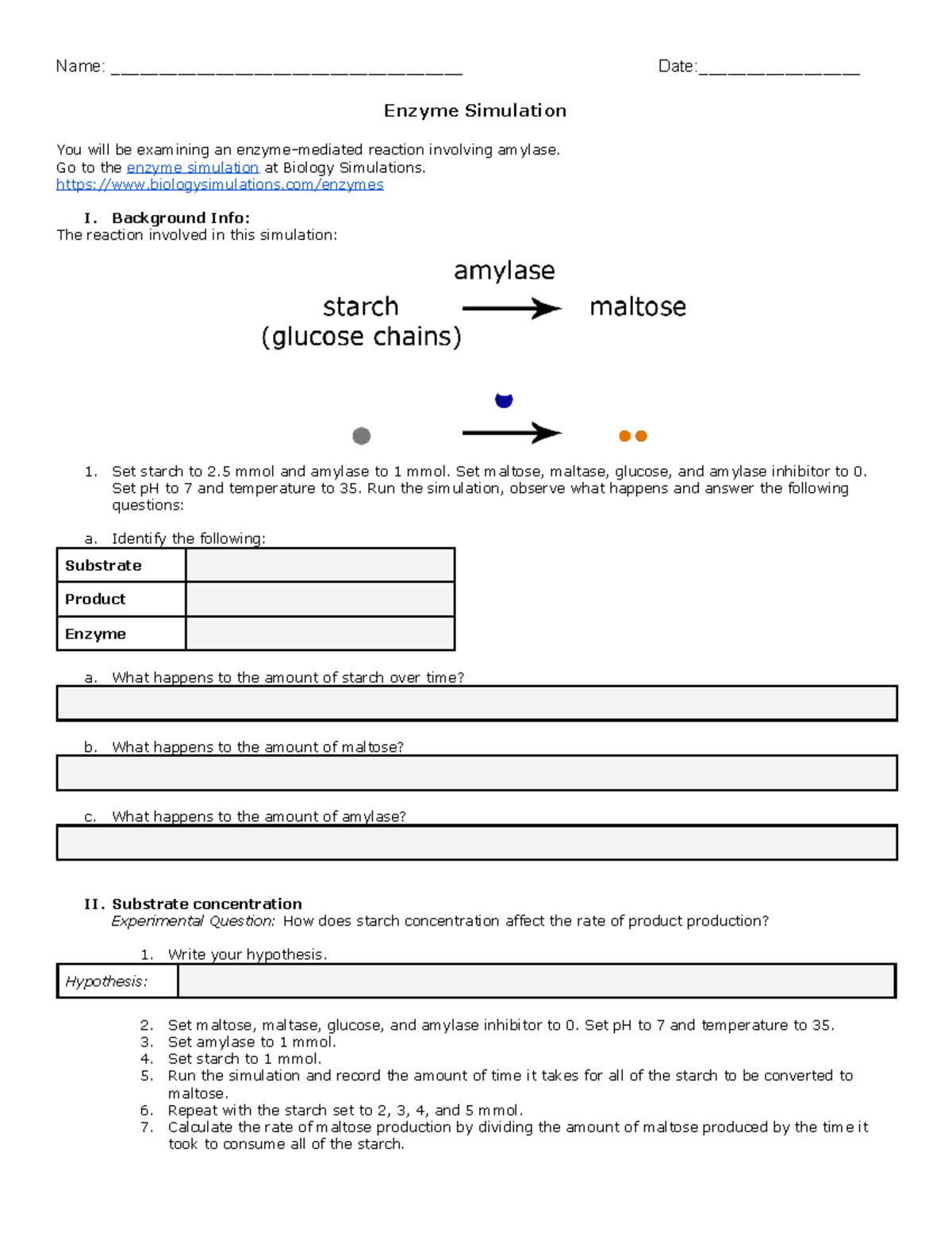 Enzyme Simulation: Amylase Reaction Analysis and Observations - Studocu