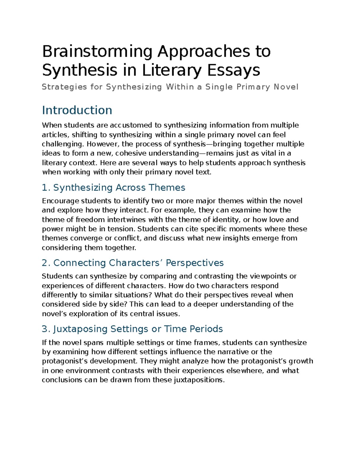 Lecture Notes - Synthesis Strategies in Literary Essays (ENG 101) - Studocu