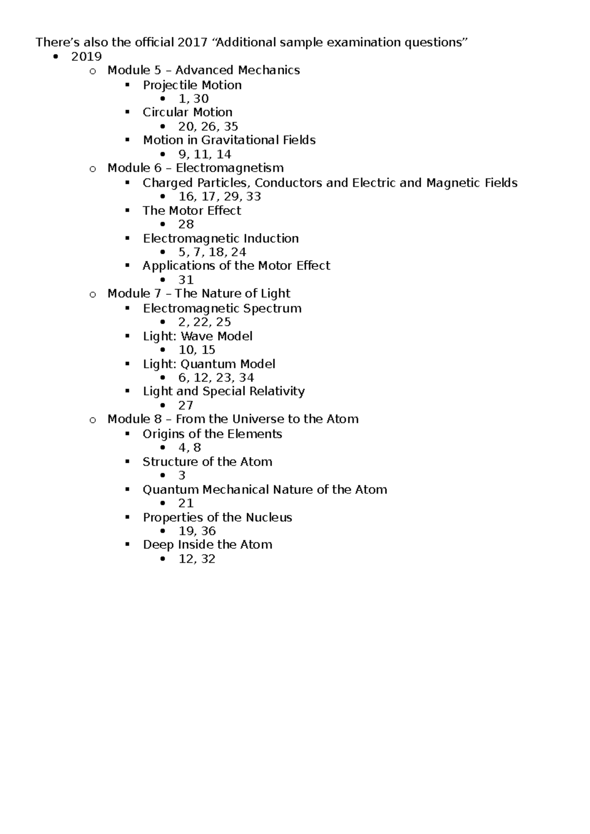 Sorted HSC Questions - Past Exam Papers for Physics Modules 5-8 - Studocu