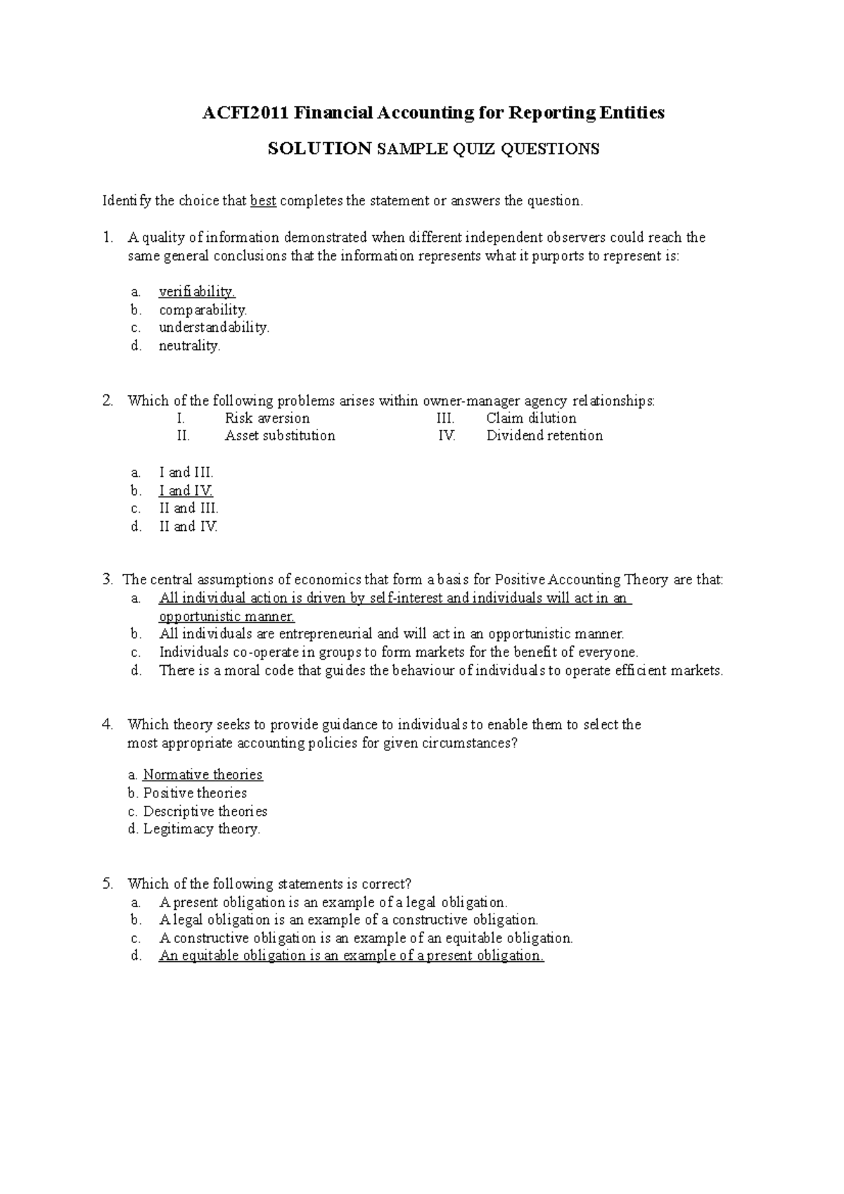 ACFI2011 Financial Accounting Quiz Solutions and Sample Questions - Studocu