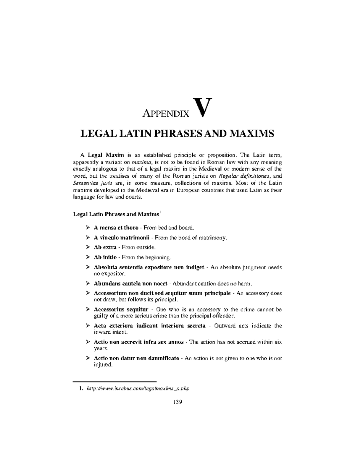 Legal Latin Maxims and Phrases: Appendix V for Law 101 - Studocu