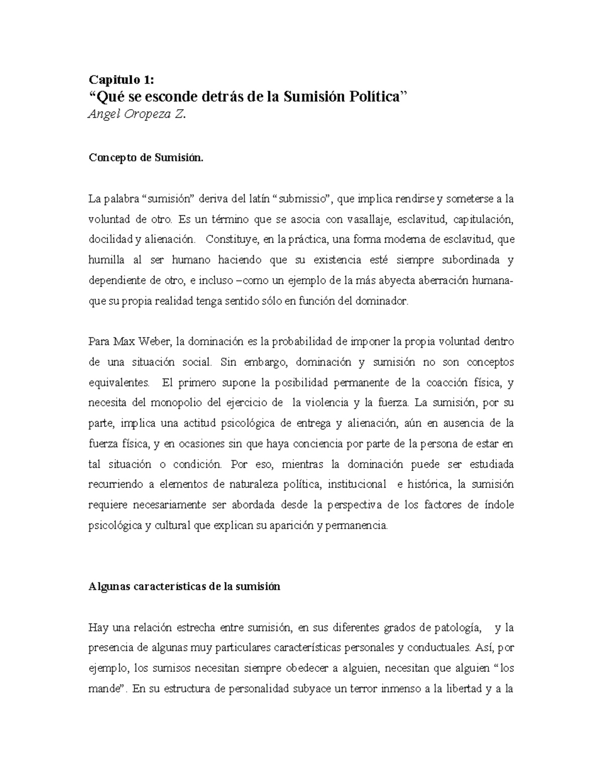 Capítulo 1: La Sumisión y su Impacto en la Política - AMO-3 - Studocu