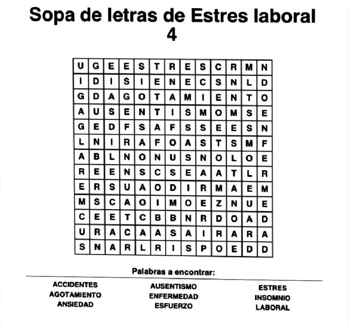Sopa de Letras: Estrés Laboral y Comunicación - Studocu