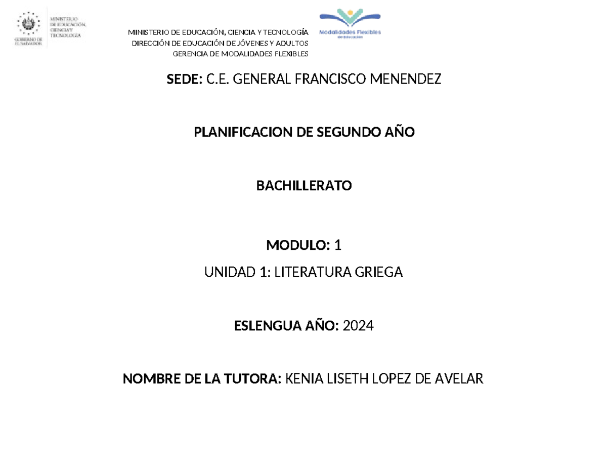 Entrega modulo 1 Segundo año bahillerato 2024 - MINISTERIO DE EDUCACIÓN, CIENCIA Y TECNOLOGÍA ...