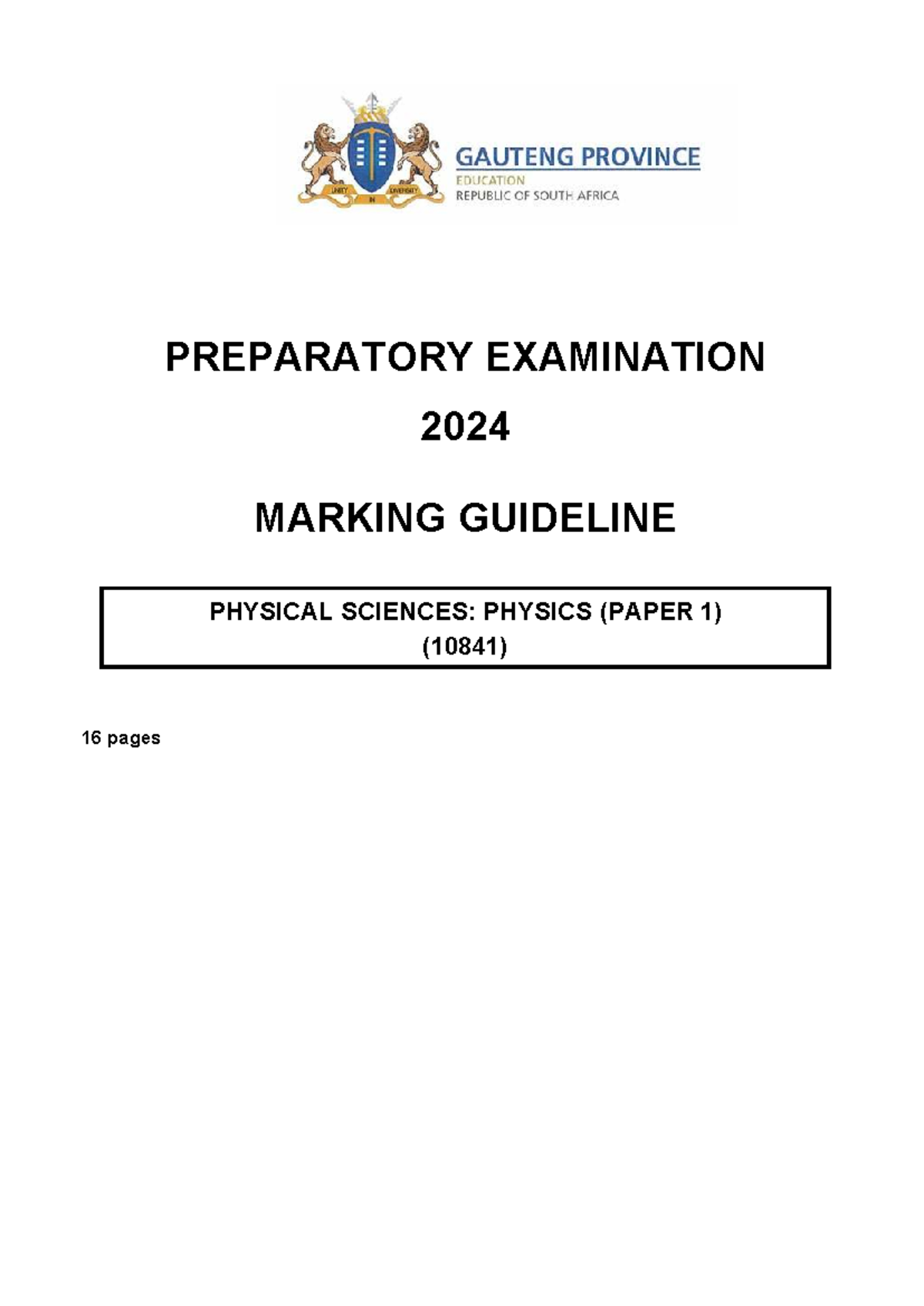 Grade 12 NSC Physical Science P1 (10841) 2024 Prep Exam Marking ...