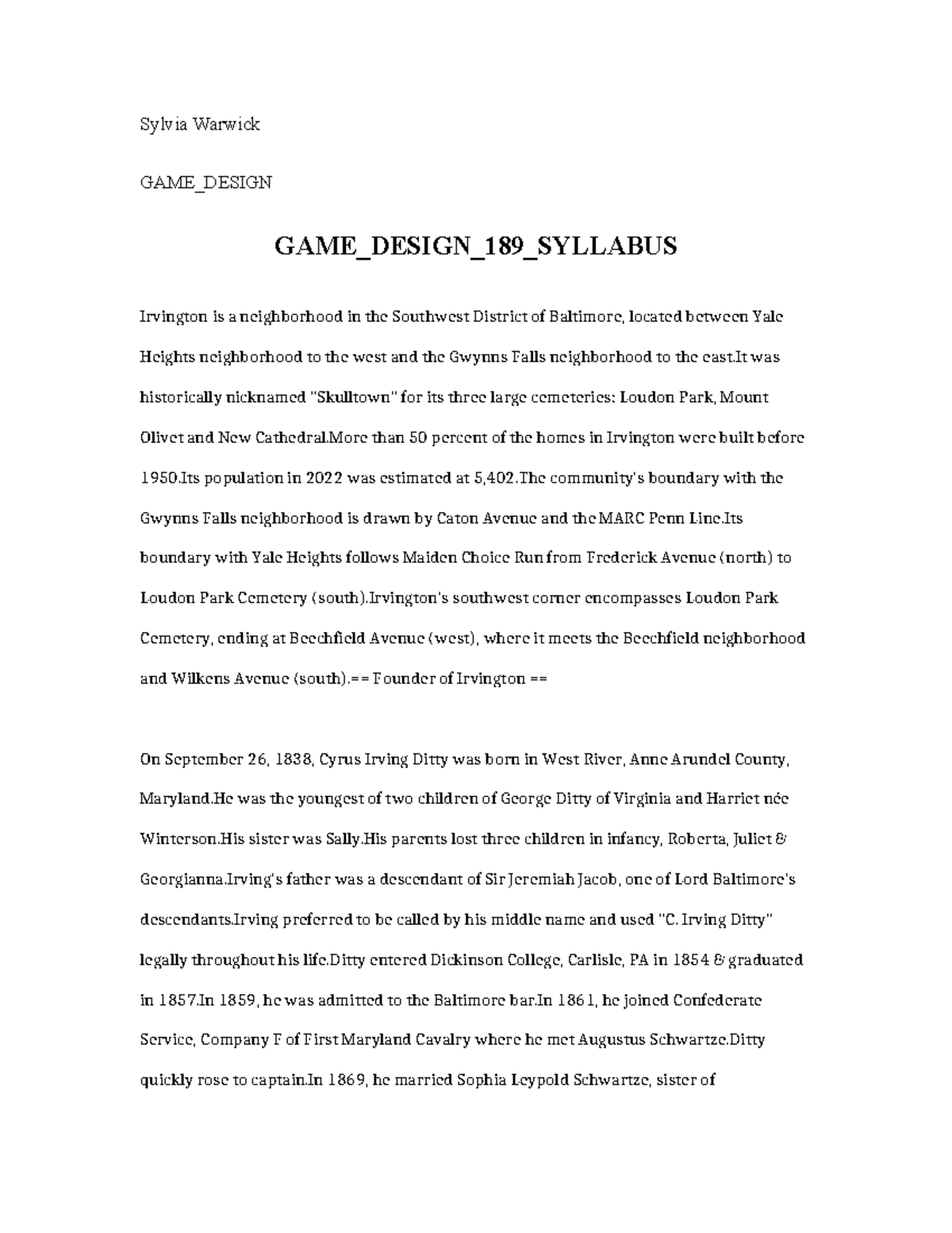 GAME Design 189: Course Overview and Neighborhood History Syllabus ...