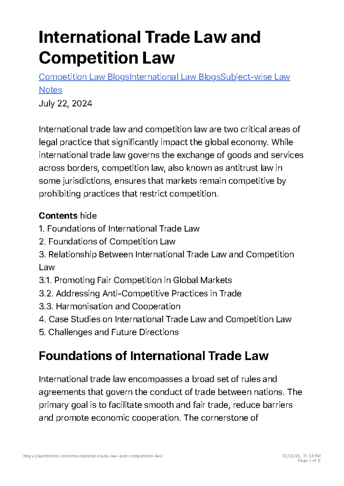 International Trade Law & Competition Law Overview (ILC 101) - Studocu