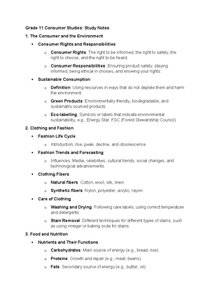 Consumer Studies Grade 10 Term 1 Revision Guide 2024 - Studocu