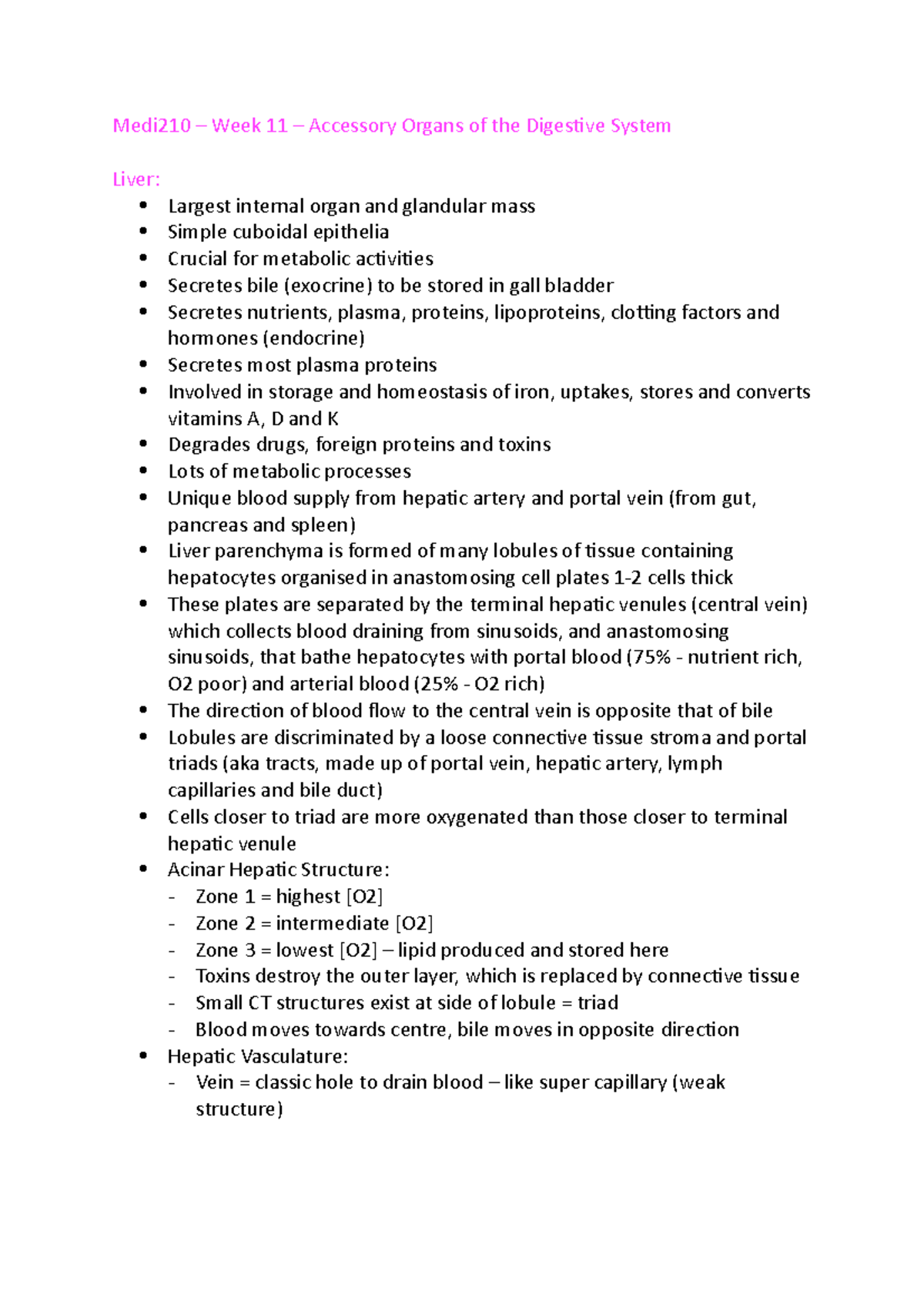 Week 11 - Accessory Organs - Medi210 – Week 11 – Accessory Organs of ...