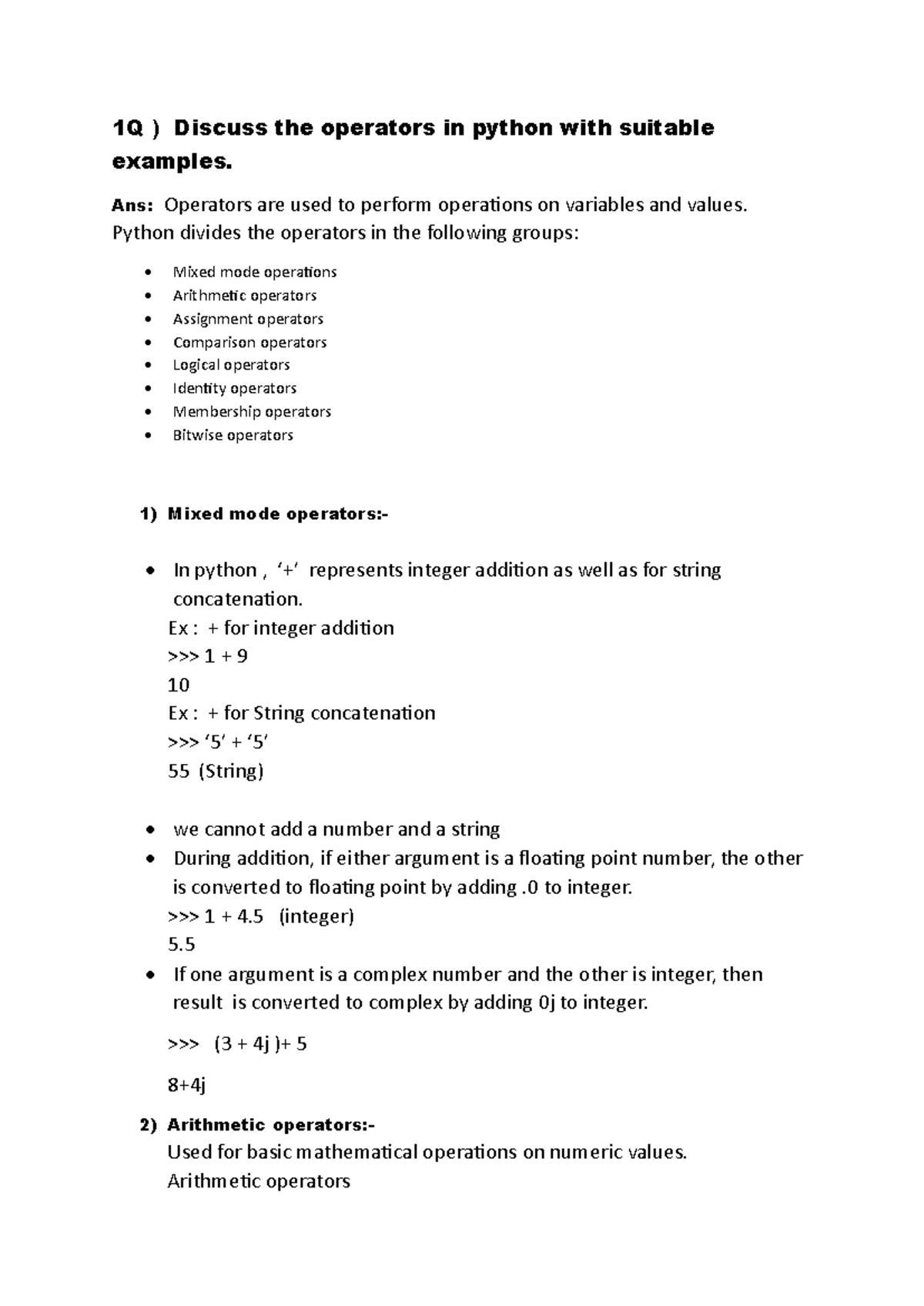 Python 1st Unit - Operators, Features, and Data Structures Notes - Studocu