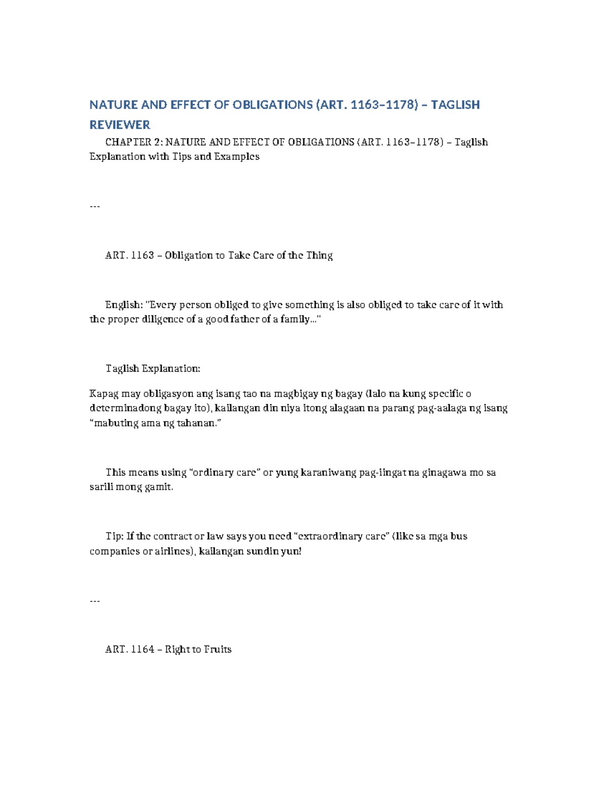Oblicon Reviewer: Nature & Effect of Obligations (Art. 1163-1178 ...