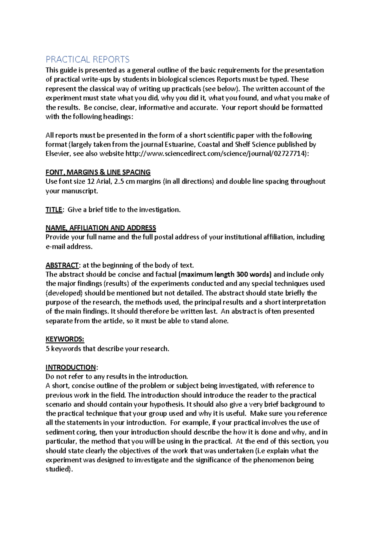 Practical Report Format - PRACTICAL REPORTS This guide is presented as ...