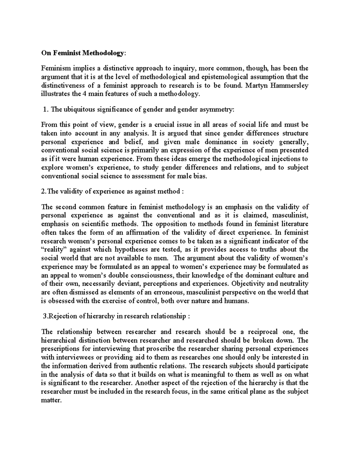 Feminist Methodology Exam Insights: Key Features & Assessments - Studocu