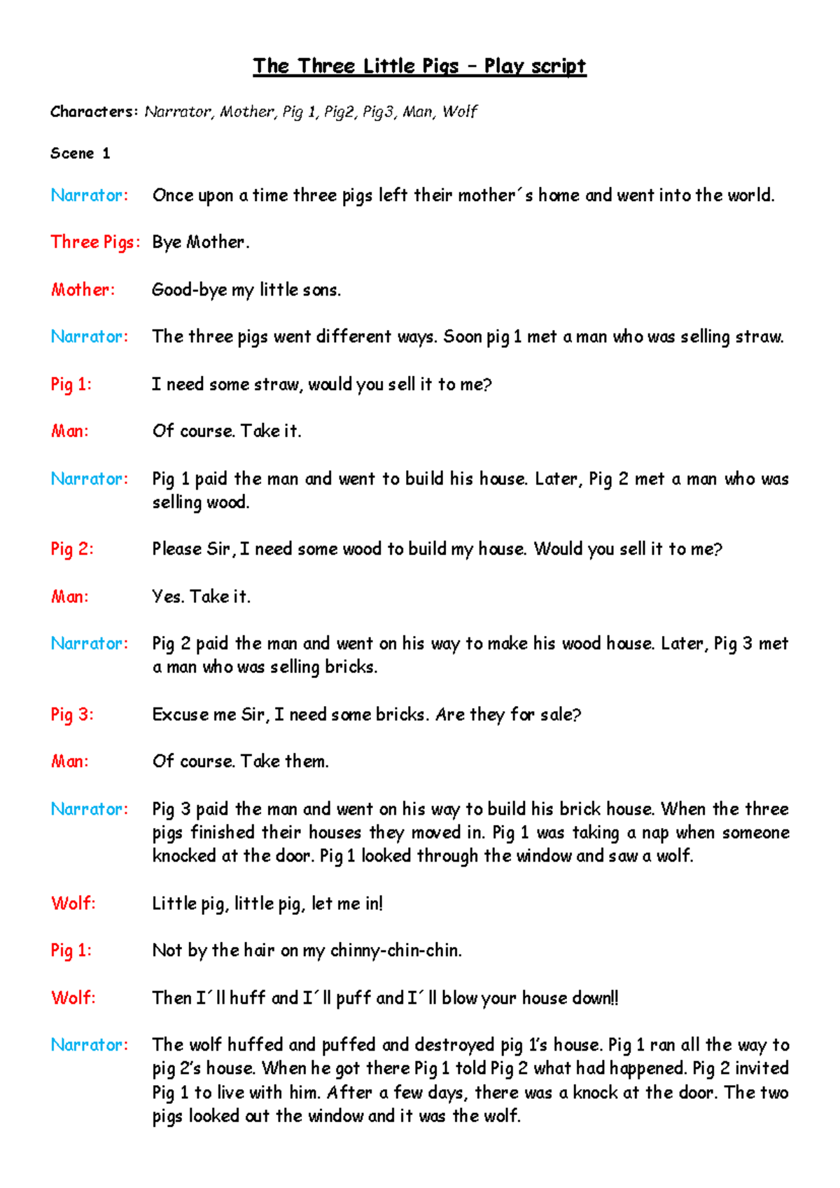 Three Little Pigs Play Script - A Classic Tale Adaptation - Studocu