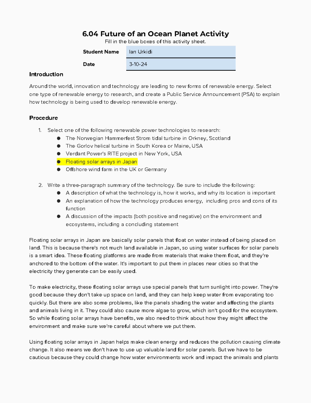 6.04 Marine Science - Future of an Ocean Planet Activity Guide - Studocu