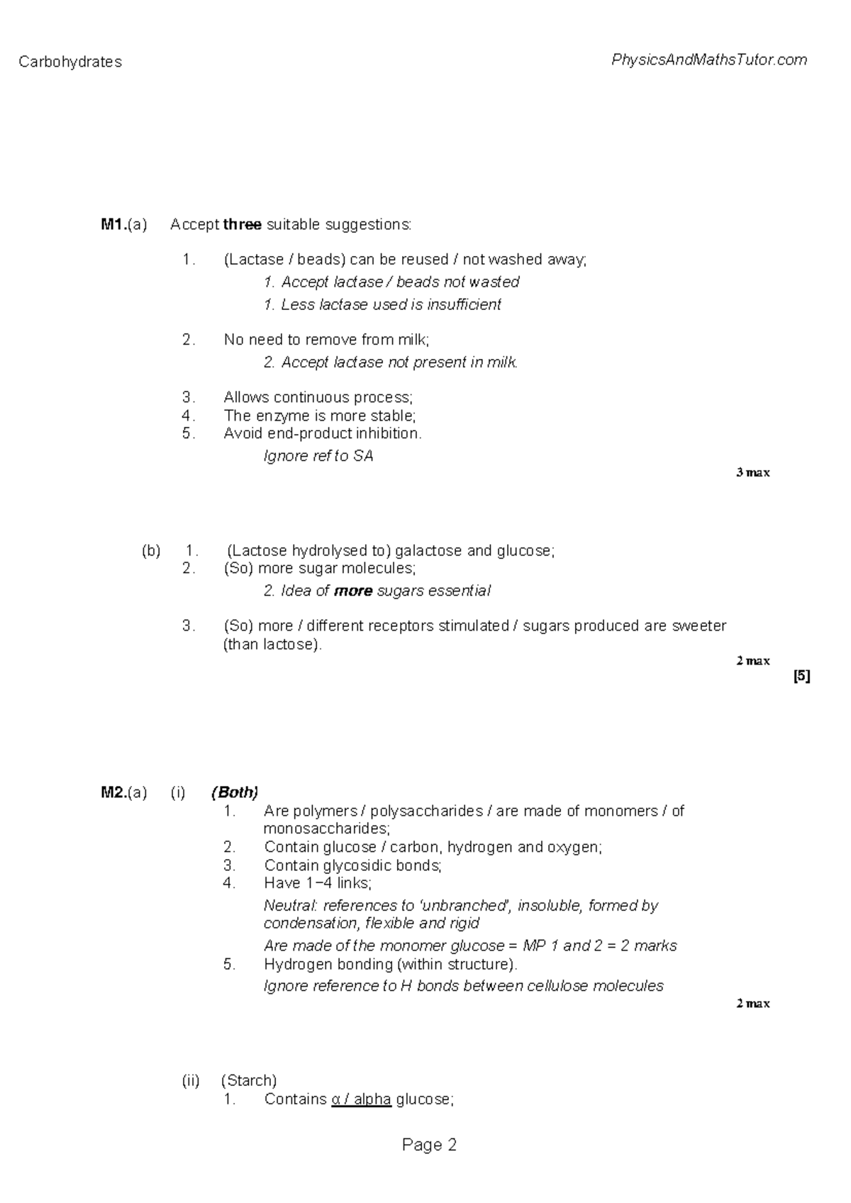 Carbohydrates MS - Topic 1 AQA M1-M6 Exam Notes - Studocu