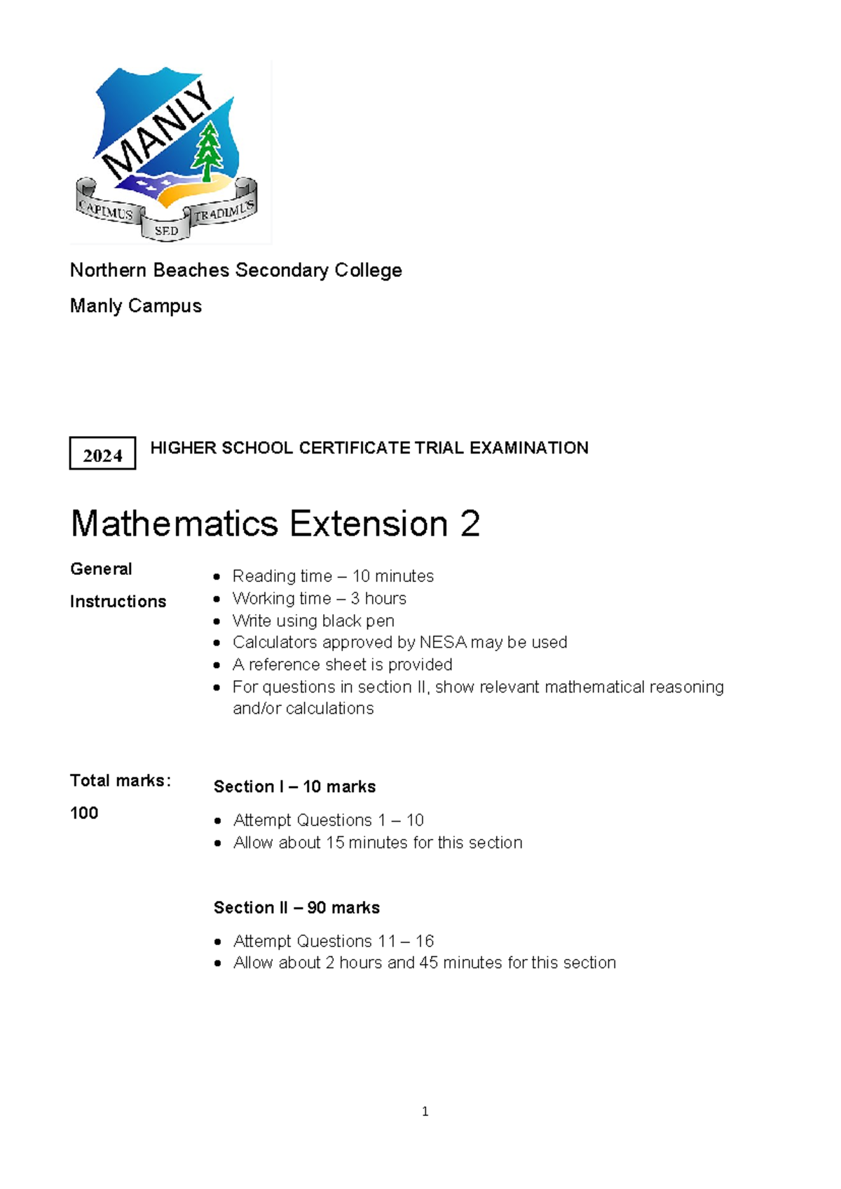 2024 NBSC Manly Campus - X2 - Trial - Northern Beaches Secondary ...