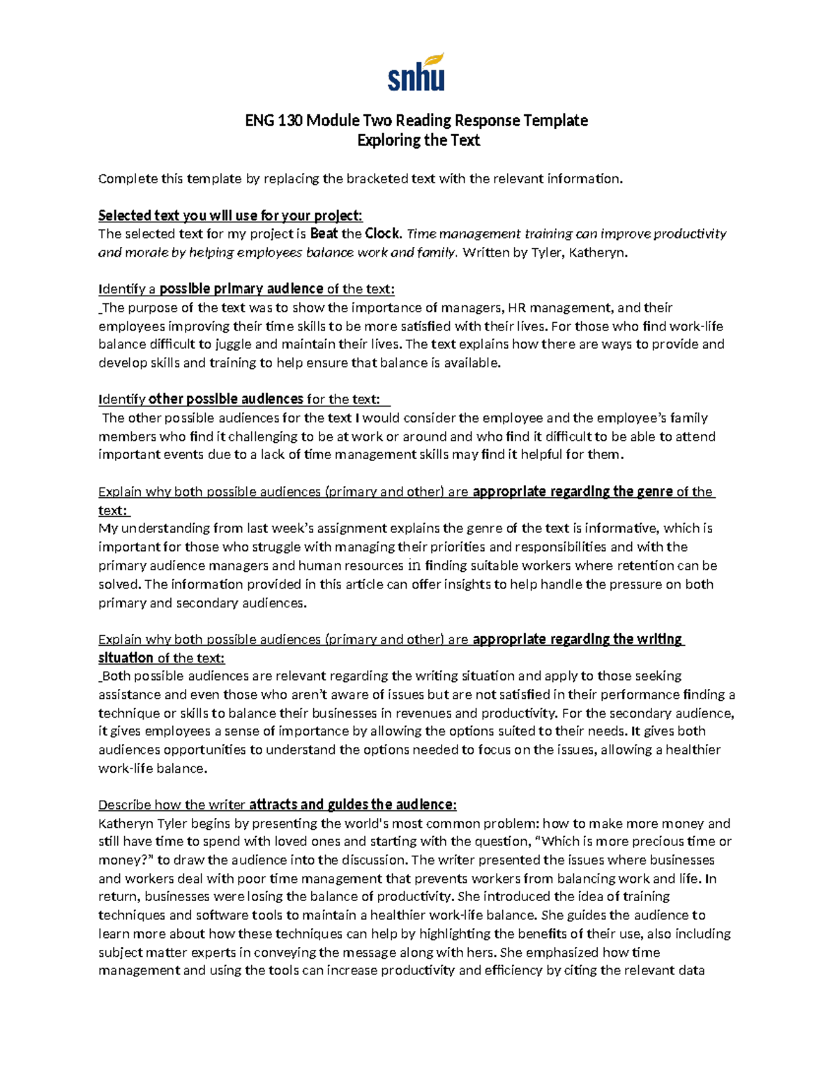 ENG 130 Exploring "Beat the Clock": Time Management Insights - Studocu