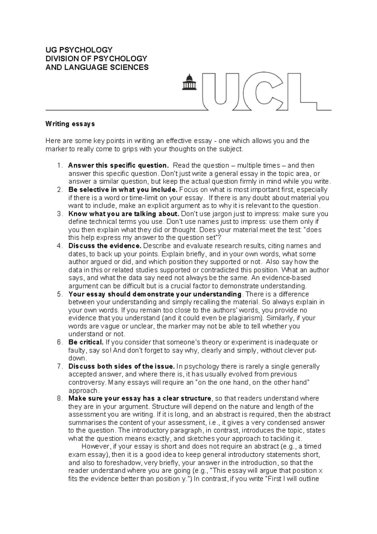 UG PSYCHOLOGY ESSAY WRITING TIPS AND GUIDELINES - Studocu