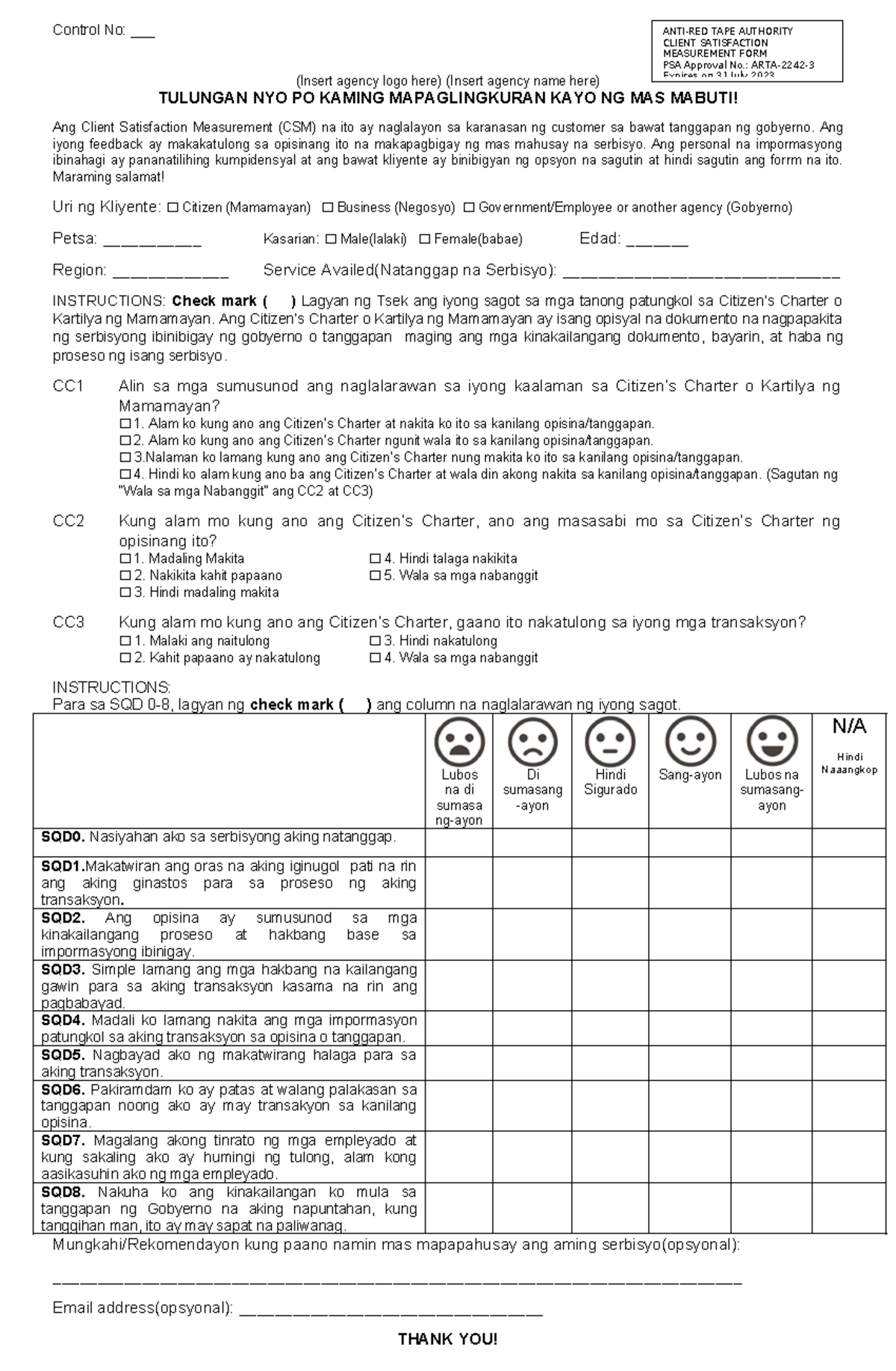 CSM-Client Satisfaction Measurement Questionnaire (Tagalog) - Studocu