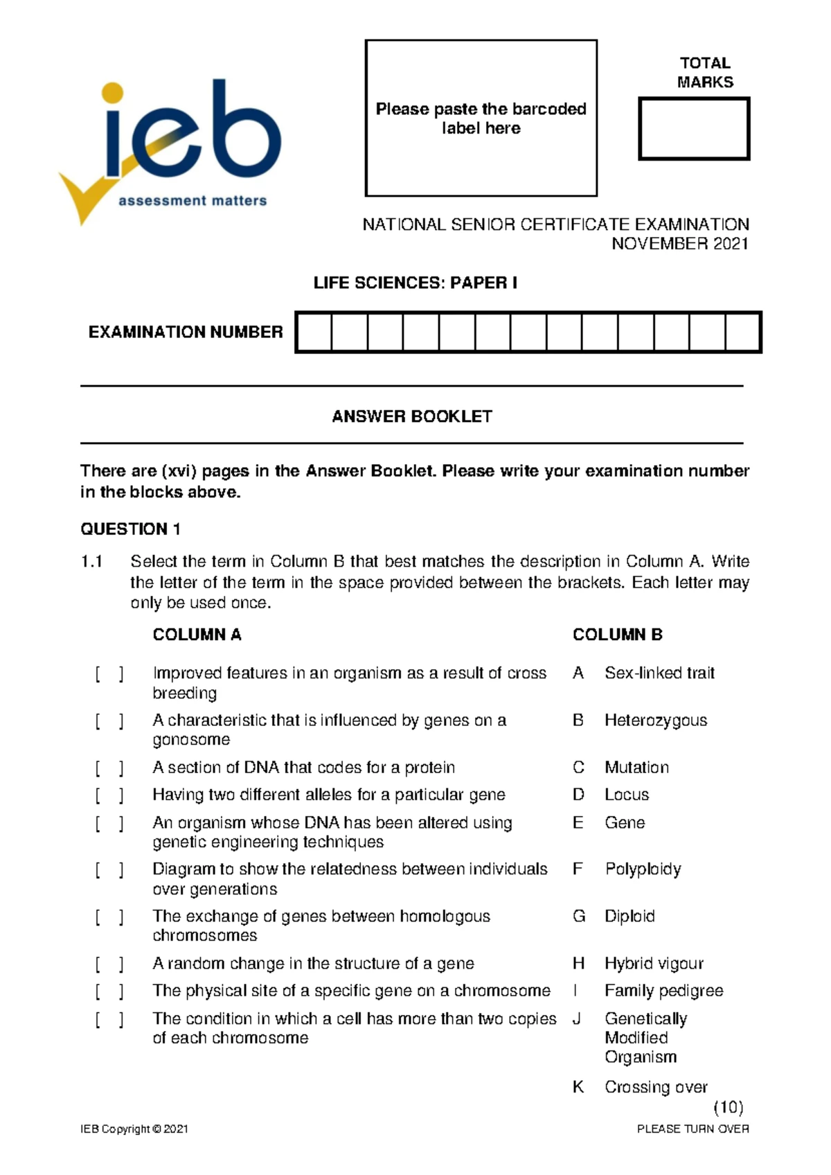 LIFE SCIENCES GRADE 12 P1 Final Exam Memo & Last Push Guide - Studocu
