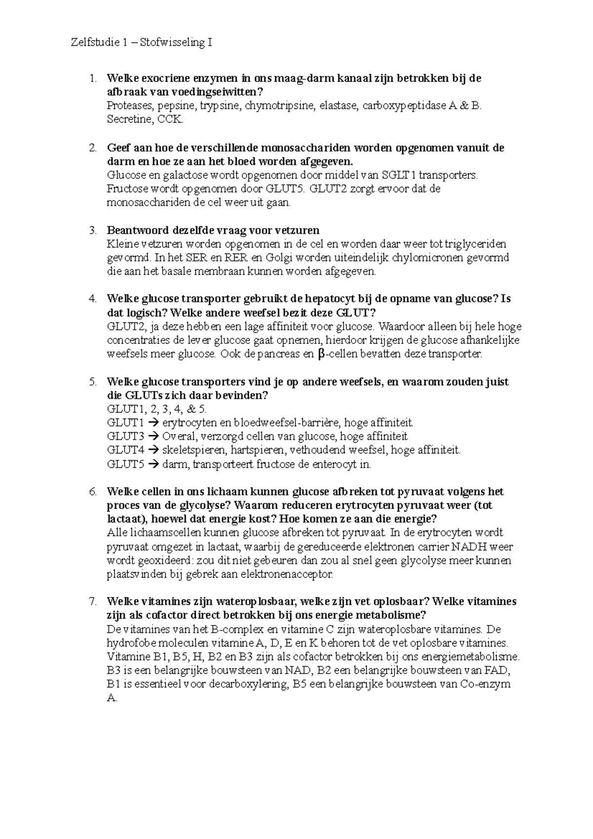 Zelfstudie 1 – Stofwisseling I: Metabolisme en Enzymen uitleg - Studeersnel