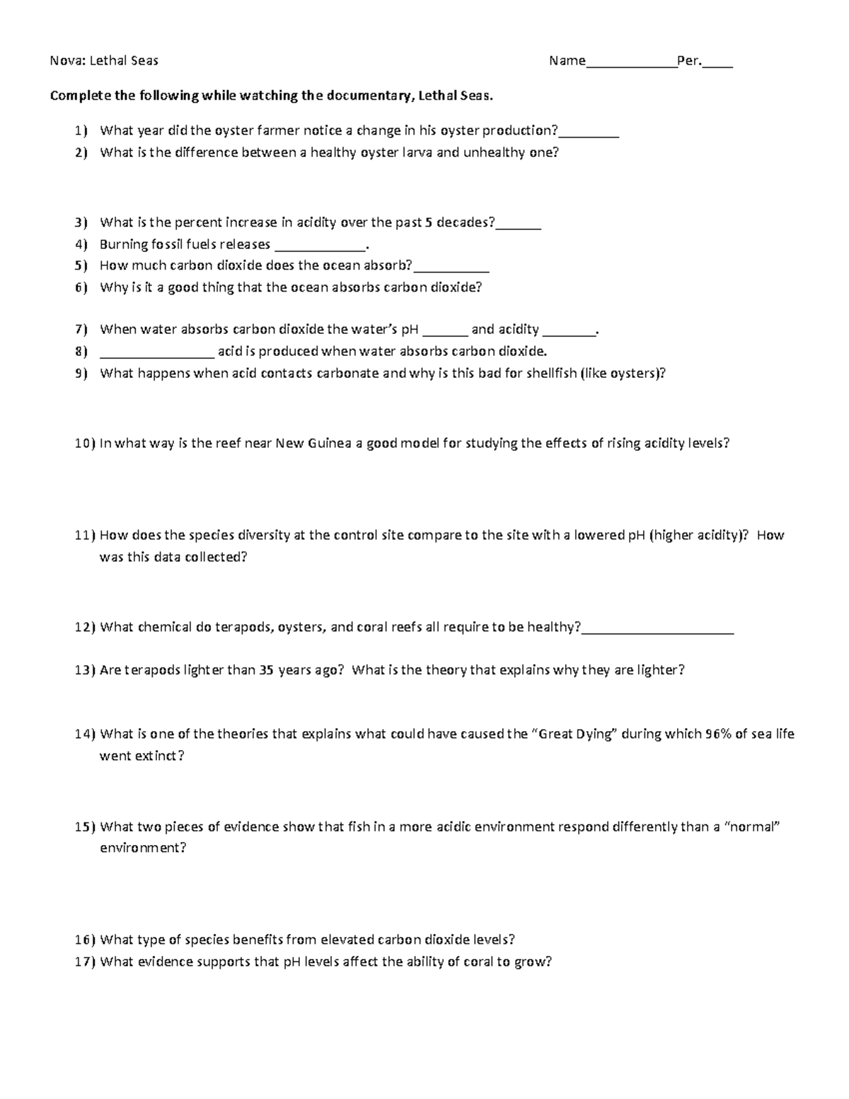 NOVA: Lethal Seas Documentary Video Questions and Insights - Studocu