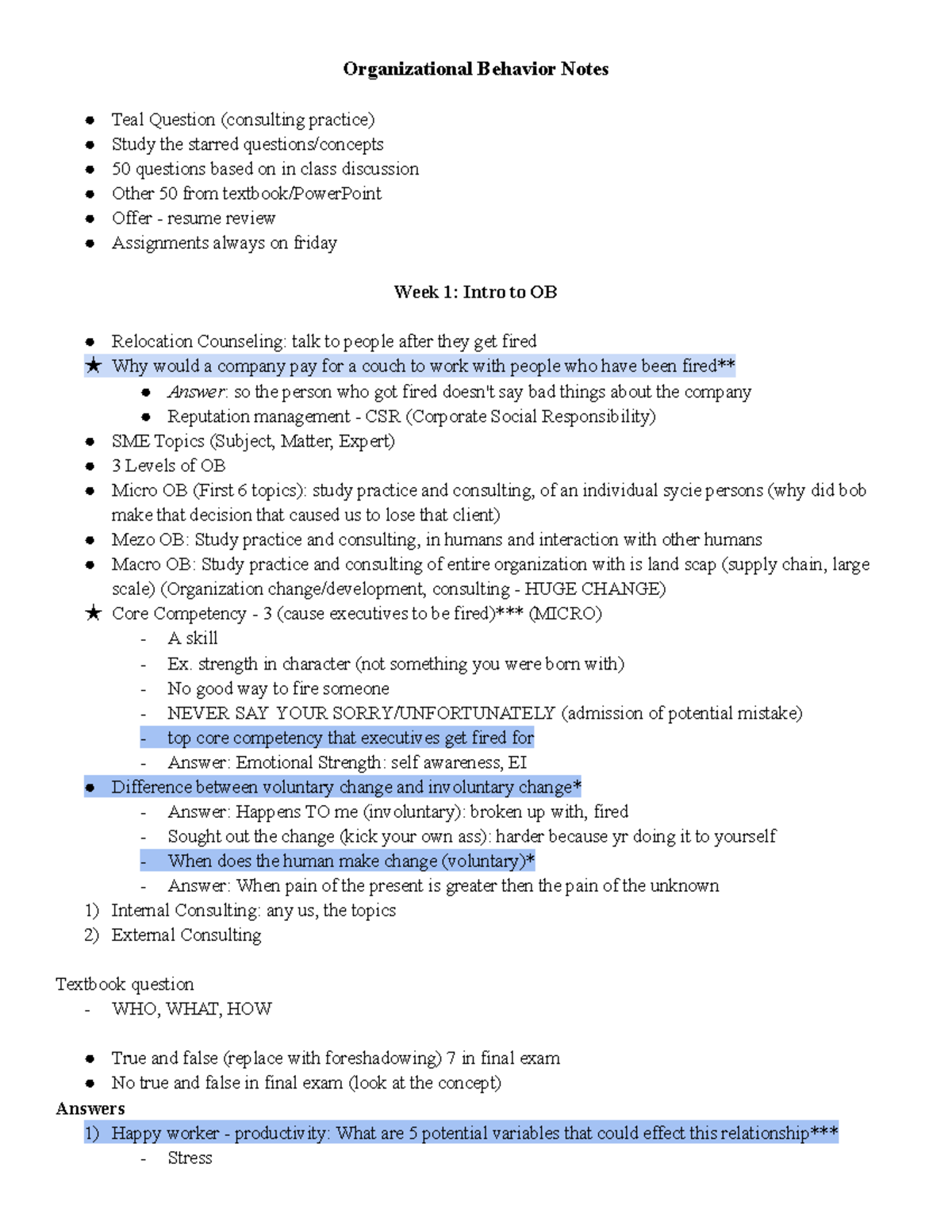 OB 101: Comprehensive Notes on Organizational Behavior Concepts - Studocu