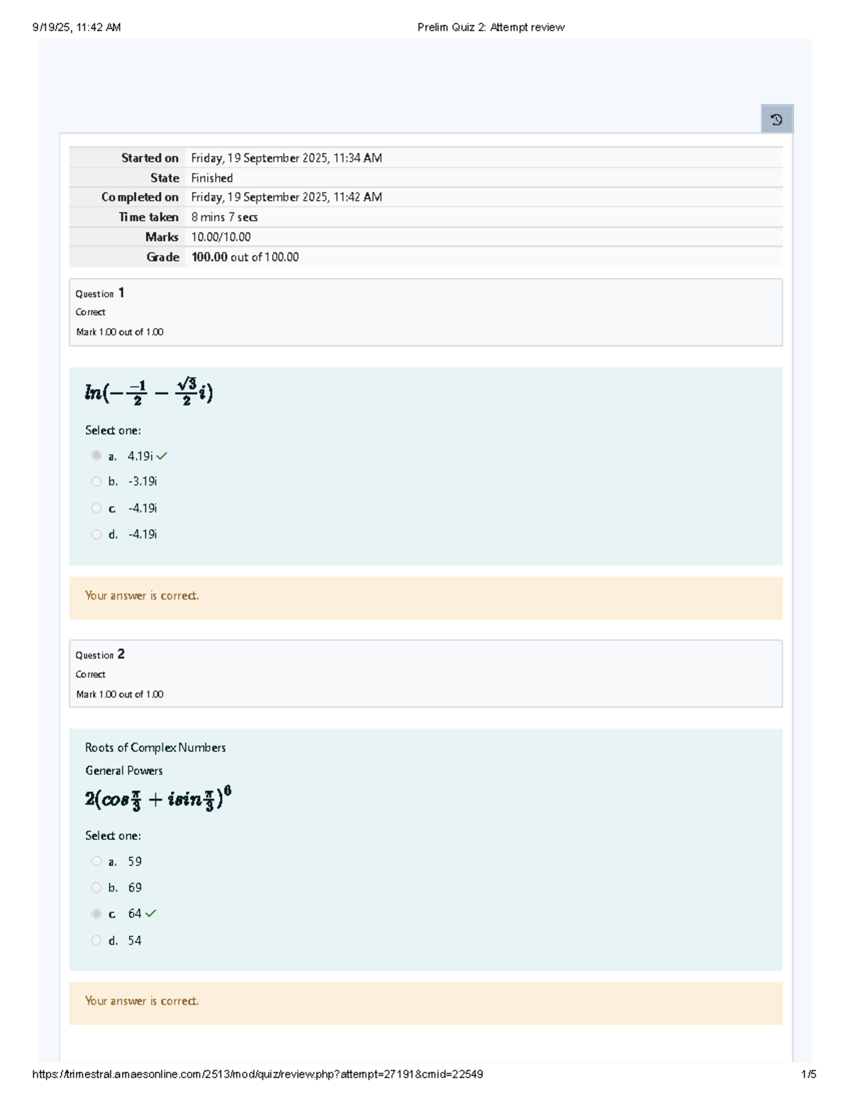 Prelim Quiz 2 Attempt Review - Complex Numbers & Trigonometry - Studocu