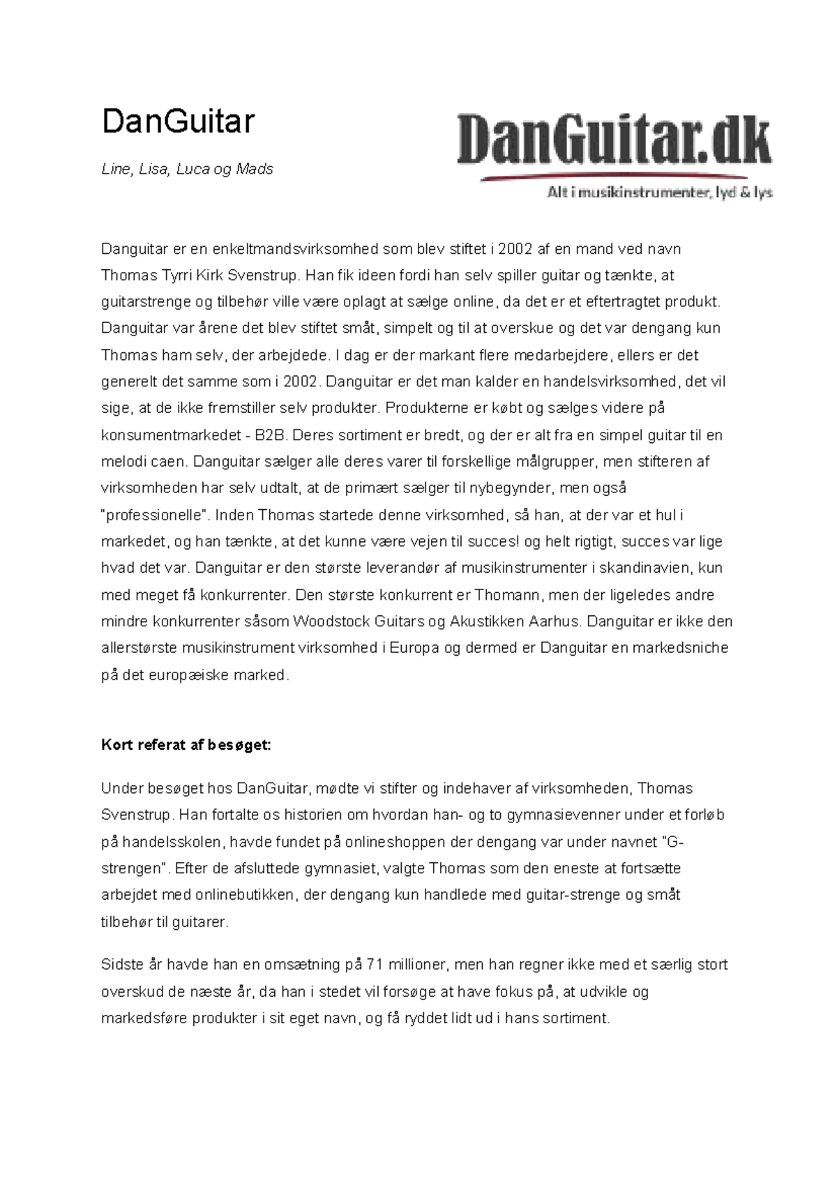 DanGuitar: En Analyse af Virksomhedens Vækst og Konkurrence (Karakter ...