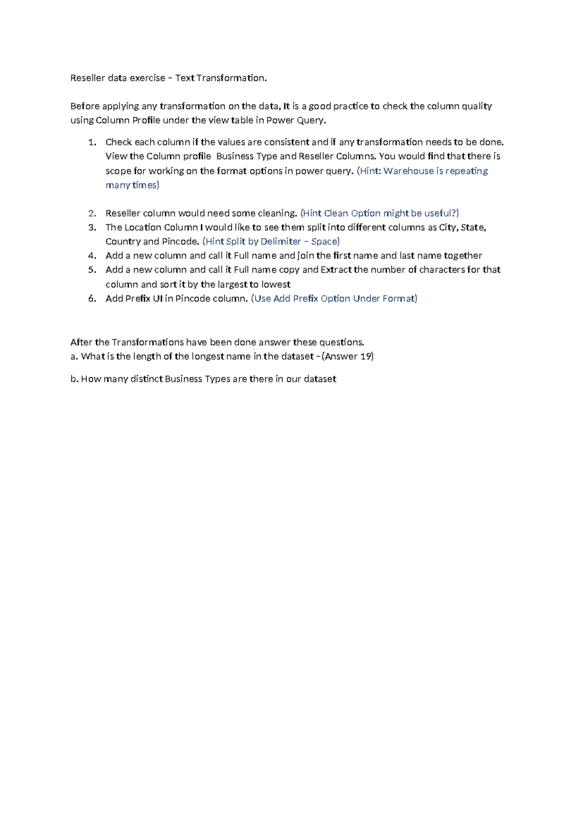 2.PQ Exercise - Reseller Data Text Transformation Guide - Studocu