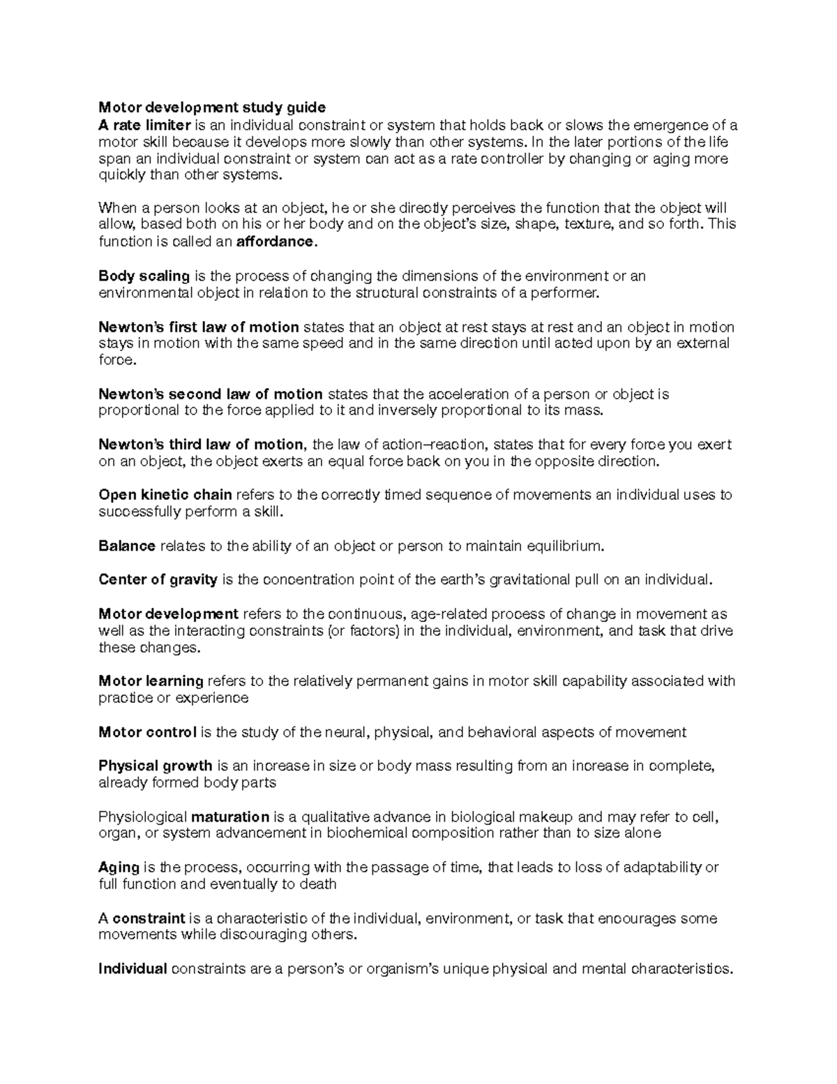 Motor Development Study Guide - Motor development study guide A rate ...