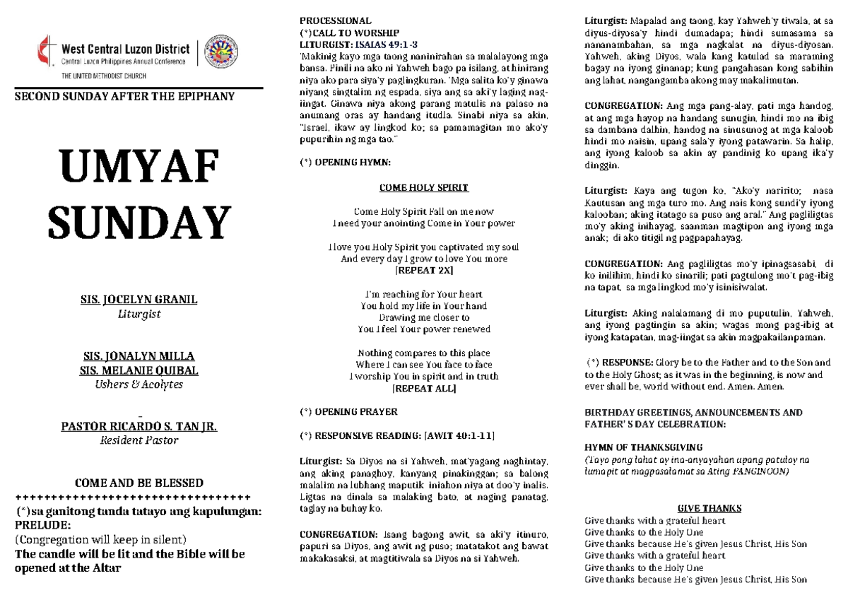 UMYAF Sunday Processional Worship - January 18, 2026 - Studocu